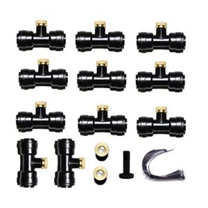 bacdfesfed brass misting nozzles, water mist kits for outdoor cooling system with thread 10/24 unc tees 11pcs, 0.4mm orifice nozzle 13pcs and 1plug