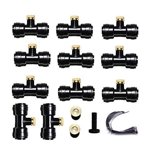 Bacdfesfed Brass Misting Nozzles, Water Mist Kits for Outdoor Cooling System with Thread 10/24 UNC Tees 11pcs, 0.4mm Orifice Nozzle 13pcs and 1plug