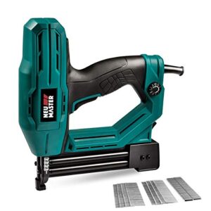 electric brad nailer, neu master ntc0040 electric nail gun/staple gun for upholstery, carpentry and woodworking projects, 1/4'' narrow crown staples 200pcs and nails 800pcs included