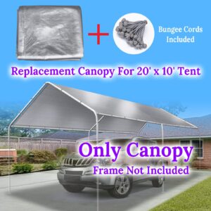 BenefitUSA 10'X20' Silver Replacement Carport Canopy Carport Top Cover for Garage Shelter, w/Ball Bungees, Cover ONLY