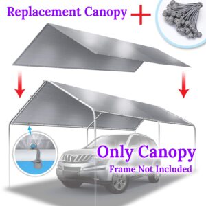 BenefitUSA 10'X20' Silver Replacement Carport Canopy Carport Top Cover for Garage Shelter, w/Ball Bungees, Cover ONLY