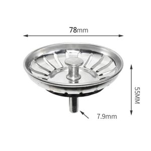 TraderPlus 2-Pack Replacement Kitchen 304 Stainless Steel Sink Strainer Basket for 78MM Drains, Stainless Steel