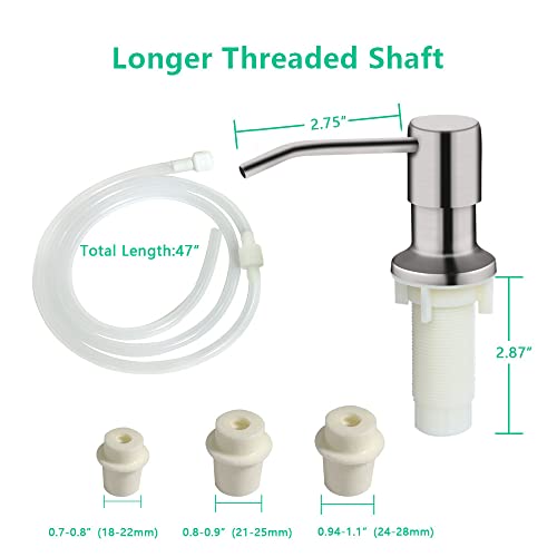 Soap Dispenser for Kitchen Sink, Built in Sink Soap Dispenser (Brushed Nickel), Countertop Soap Dispenser Pump with 47" Extension Tube kit, No Need to Fill Little Bottle Again (Longer Thread Shaft)