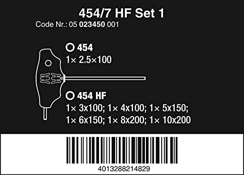 WERA 05023450001 454/7 HF Set 1 Screwdriver Set T-Handle Screwdrivers Hex-Plus with Holding Function, 7 Pieces