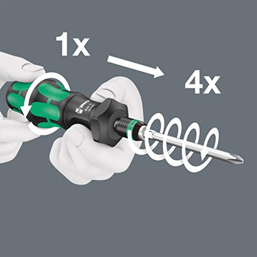 WERA 05057480001 826 T Kraftform Turbo bit-Holding Screwdriver Handle with Rapidaptor Quick-Release Chuck, 1/4" x 146 mm