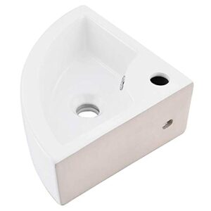 VASOYO Small Corner Bathroom Sink Wall Mount White Triangle Porcelain Ceramic Above Counter Mini Wall Vanity Vessel Sinks with Single Faucet Hole and Overflow