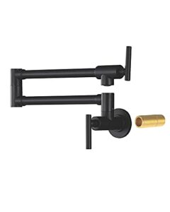 phasat pot filler faucet,black pot filler wall mount,brass kitchen faucet folding stretchable with double joint swing arm,2 handles with 2 cartridges,single hole,matte black,ptzh01c