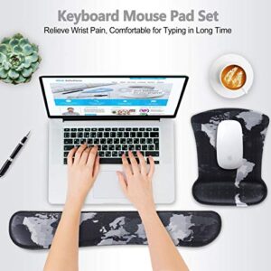 ToLuLu Keyboard Wrist Rest Pad Ergonomic Mouse Pad Set, Mouse Pad for Computer Laptop, Non Slip Mousepad Keyboard Wrist Support with Raised Memory Foam for Easy Typing Pain Relief, Cool World Map