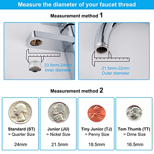 Hibbent Faucet Aerator, 720° Swivel Big Angle Spray Aerator, Solid Brass Dual Function Kitchen Sink Faucet Aerator, Bathroom Faucet Mounted for Face Washing, Gargle and Eye Flush, Chrome