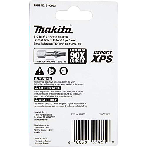 Makita E-00963 Impact XPS™ T10 Torx 2" Power Bit, 5/pk