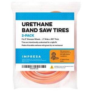 2 Pack Urethane Band Saw Tires - Fits 9 inch x 1/2 x .095 - No Adhesive Needed - Compatible with Branded Bandsaws Including Jet Grizzly, Powermatic - Band Saw Tires for Woodworking