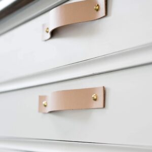 KEYAIIRA - Leather and Brass Drawer Handle - minimal furniture knobs modern kitchen handle pulls for cabinets farm house Scandinavian dresser hardware