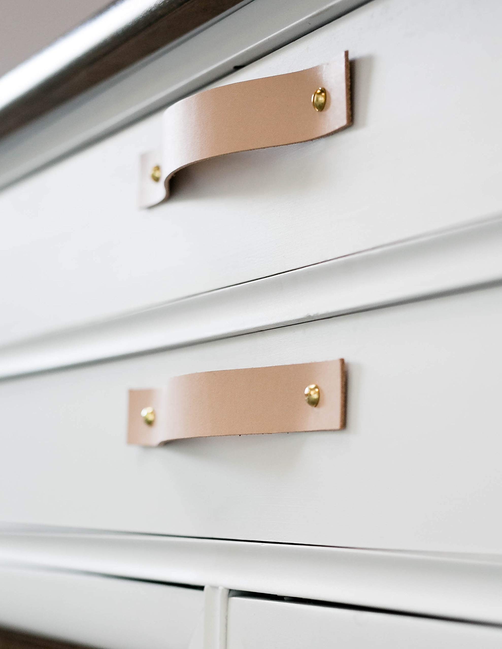 KEYAIIRA - Leather and Brass Drawer Handle - minimal furniture knobs modern kitchen handle pulls for cabinets farm house Scandinavian dresser hardware