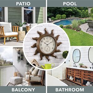 FirsTime & Co. Copper Sundeck Outdoor Wall Clock, Thermometer for Patio and Pool, Round, Metal, Rustic, 19 inches