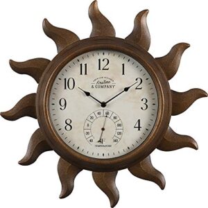 FirsTime & Co. Copper Sundeck Outdoor Wall Clock, Thermometer for Patio and Pool, Round, Metal, Rustic, 19 inches