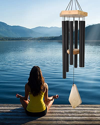 Howarmer Wind Chimes Outdoor Deep Tone, 30 Inches Wind Chimes Outdoor, Memorial Wind Chimes with Hook as Gifts for Mother's Day/Housewarming/Christmas, Patio, Garden, Yard, Home Decor. Black