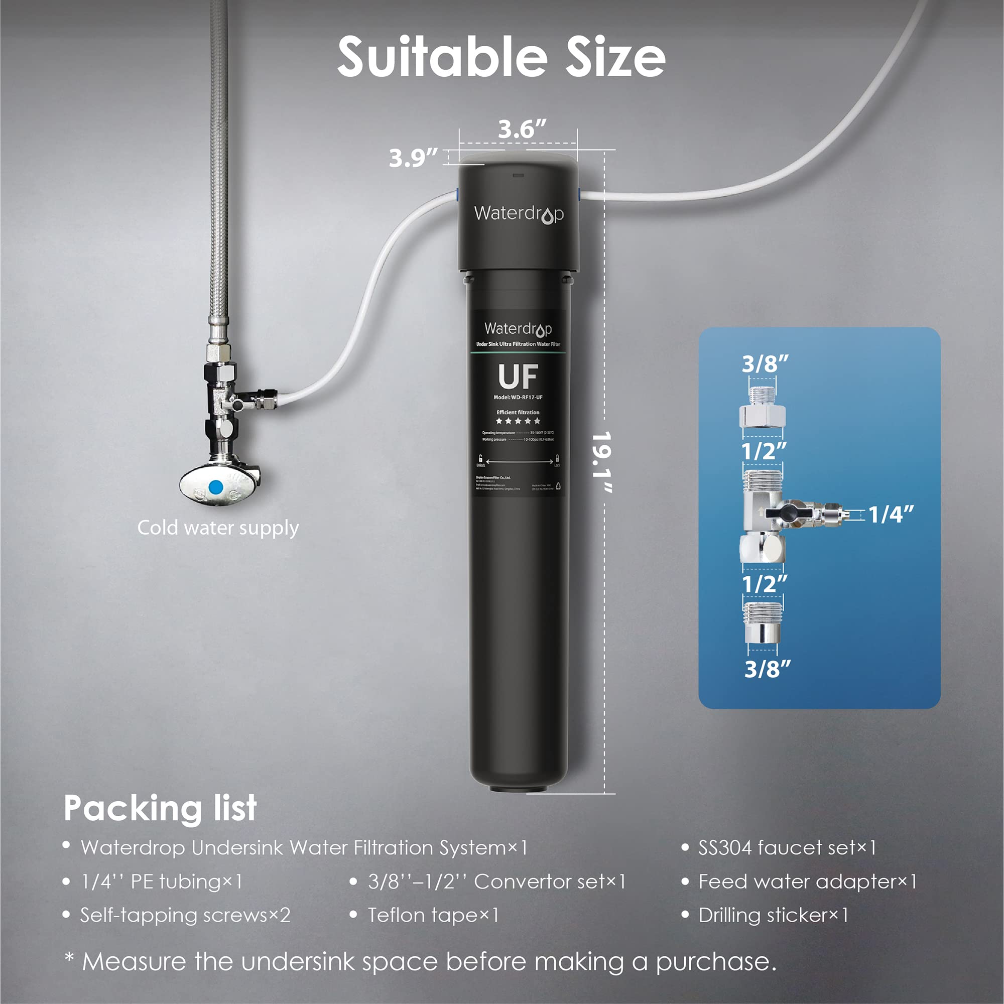 Waterdrop 17UB-UF Under Sink Water Filter System, 0.01 Micron Filtration, Reduces Chlorine, Lead, Bad Taste & Odor, 24K Gallons, with Dedicated Brushed Nickel Faucet, USA Tech