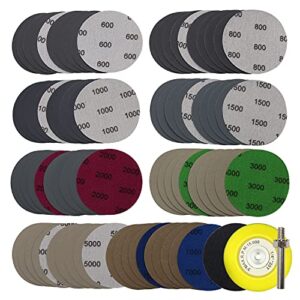 maxman 3 inch sandpaper (75mm) silicon carbide wet/dry hook & loop sanding discs assorted 600/800/1000/1500/2000/3000/5000/7000grit with 1/4 shank sanding pad &sponge polishing pad(84pcs)