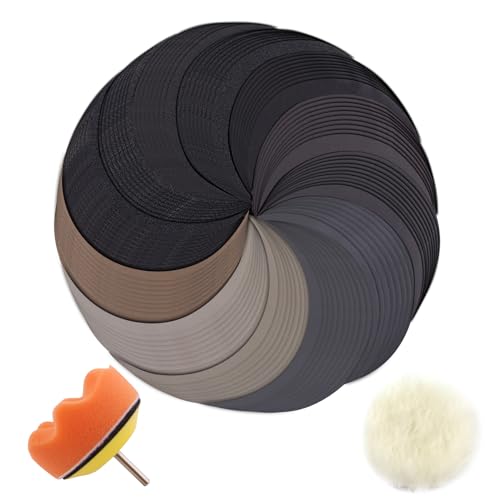 MAXMAN 3 Inch Sandpaper (75mm) Silicon Carbide Wet/Dry Hook & Loop Sanding Discs Assorted 600/800/1000/1500/2000/3000/5000/7000Grit with 1/4 Shank Sanding Pad &Sponge Polishing Pad(84pcs)