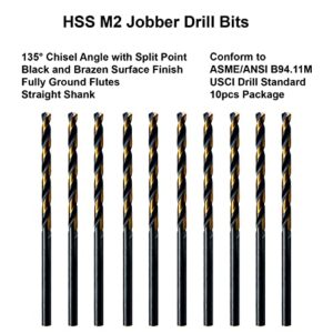 MAXTOOL 1/64" 10pcs Identical Jobber Length Drills HSS M2 Twist Drill Bits Fully Ground Black & Bronze Straight Shank Drills; JBF02H10R01P10