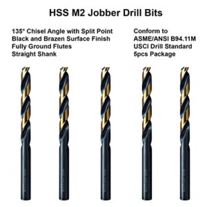 MAXTOOL 6.7mm 5pcs Identical Jobber Length Drills HSS M2 Twist Drill Bits Metric Fully Ground Black & Bronze Straight Shank Drills; JBM02H10R067P5