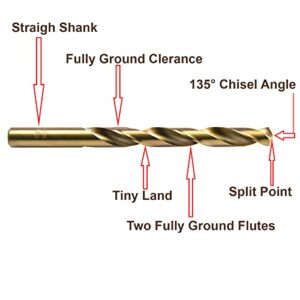 MAXTOOL No.21 5pcs Identical Jobber Length Drills Dia 0.159" HSS M35 Cobalt Twist Drill Bits Wire Gauge Numbered Golden Straight Drills; JBN35G10R21P5