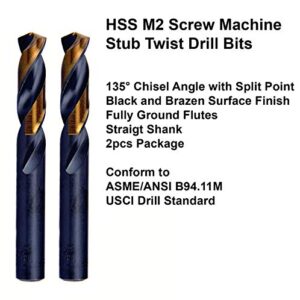 MAXTOOL 31/64" 2pcs Identical Screw Machine Drills HSS M2 Twist Stub Drill Bits Black & Bronze Fully Ground Straight Shank Short Drills; SMF02H10R31P2