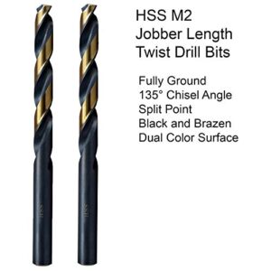 MAXTOOL Letter W 2pcs Identical Jobber Length Drills Dia 0.386" HSS M2 Twist Drill Bits Fully Ground Black-Bronze Straight Shank Drills; JBL02H10RWP2