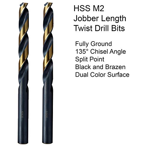 MAXTOOL Letter W 2pcs Identical Jobber Length Drills Dia 0.386" HSS M2 Twist Drill Bits Fully Ground Black-Bronze Straight Shank Drills; JBL02H10RWP2