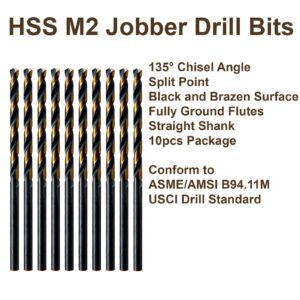 MAXTOOL 5/64" 10pcs Identical Jobber Length Drills HSS M2 Twist Drill Bits Fully Ground Black & Bronze Straight Shank Drills; JBF02H10R05P10