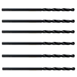 maxtool 1/4""x6" 6pcs identical aircraft extension drills hss m2 extra long deep twist drill bits straight shank fully ground black; acf02b06r16p6