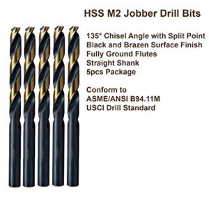 MAXTOOL No.23 5pcs Identical Jobber Length Drills Dia 0.154" HSS M2 Twist Drill Bits Wire Gauge Gage Numbered Straight Shank Drills; JBN02H10R23P5