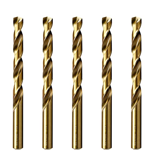 MAXTOOL 5/32" 5pcs Identical Jobber Length Drills HSS M35 Twist Drill Bits 5% Cobalt Fully Ground Golden Straight Shank Drills; JBF35G10R10P5