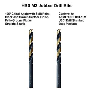 MAXTOOL Letter R 2pcs Identical Jobber Length Drills Dia 0.339" HSS M2 Twist Drill Bits Fully Ground Black-Bronze Straight Shank Drills; JBL02H10RRP2