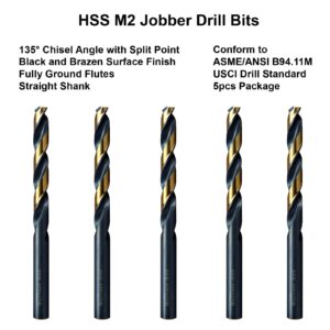 MAXTOOL 7/32" 5pcs Identical Jobber Length Drills HSS M2 Twist Drill Bits Fully Ground Black & Bronze Straight Shank Drills; JBF02H10R14P5