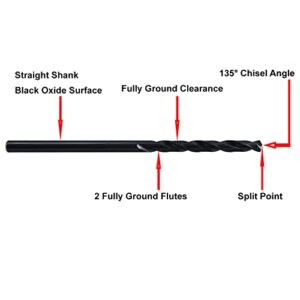 MAXTOOL 7/32""x6" 6pcs Identical Aircraft Extension Drills HSS M2 Extra Long Deep Twist Drill Bits Straight Shank Fully Ground Black; ACF02B06R14P6