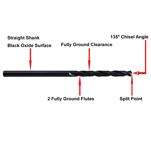 MAXTOOL 7/32""x6" 6pcs Identical Aircraft Extension Drills HSS M2 Extra Long Deep Twist Drill Bits Straight Shank Fully Ground Black; ACF02B06R14P6