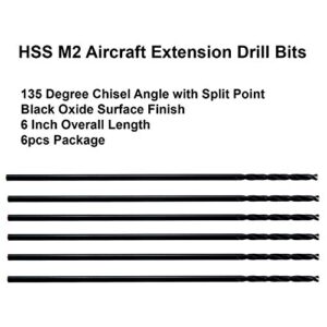 MAXTOOL No.27x6" 6pcs Aircraft Extension Drills Dia 0.1440" HSS M2 Extra Long Twist Drill Bits Wire Gauge Numbered Straight Shank; ACN02B06R27P6