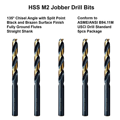 MAXTOOL No.9 5pcs Identical Jobber Length Drills Dia 0.196" HSS M2 Twist Drill Bits Wire Gauge Gage Numbered Straight Shank Drills; JBN02H10R09P5