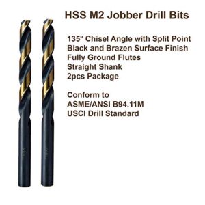 MAXTOOL No.14 2pcs Identical Jobber Length Drills Dia 0.182" HSS M2 Twist Drill Bits Wire Gauge Gage Numbered Straight Shank Drills; JBN02H10R14P2