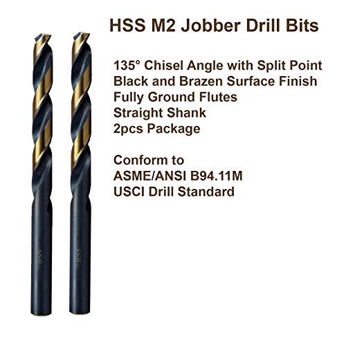 MAXTOOL No.14 2pcs Identical Jobber Length Drills Dia 0.182" HSS M2 Twist Drill Bits Wire Gauge Gage Numbered Straight Shank Drills; JBN02H10R14P2