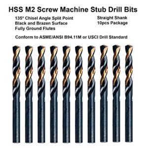 MAXTOOL 1/16" 10pcs Identical Screw Machine Drills HSS M2 Twist Stub Drill Bits Black-Bronze Fully Ground Straight Shank Short Drills; SMF02H10R04P10