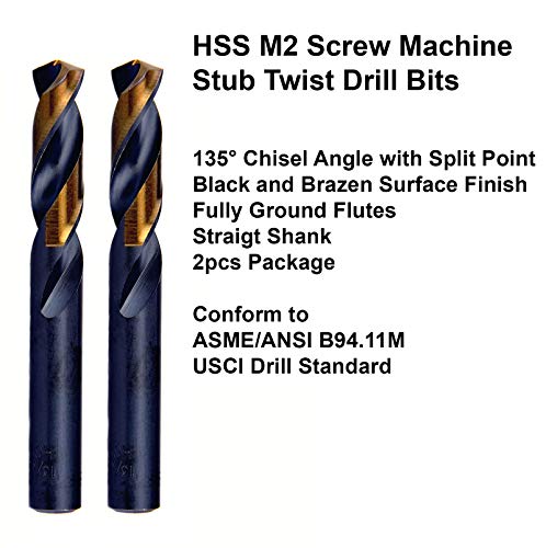 MAXTOOL 29/64" 2pcs Identical Screw Machine Drills HSS M2 Twist Stub Drill Bits Black & Bronze Fully Ground Straight Shank Short Drills; SMF02H10R29P2