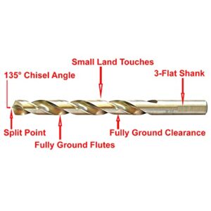 MAXTOOL 11/32" 2pcs Identical Jobber Length Drills HSS M2 Twist Drill Bits Fully Ground Bright 3-Flat Straight Shank Drills; JBF02W13R22P2