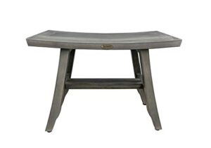 coastalvogue teak wood satori shower bench teak shower stool with curved seat 24" long wooden seat shower bench in antique gray finish