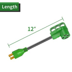 RVGUARD 4 Prong 30 Amp to 50 Amp RV Generator Adapter Cord 12 Inch STW, L14-30P Locking Male Plug to 14-50R Female with LED Power Indicator, Green