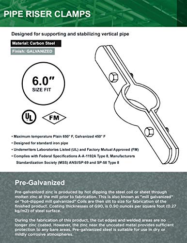 Highcraft DMST-H06 Riser Clamp Vertical Pipe Hanger for Copper, Iron, CPVC, PEX 6 in. Galvanized Steel