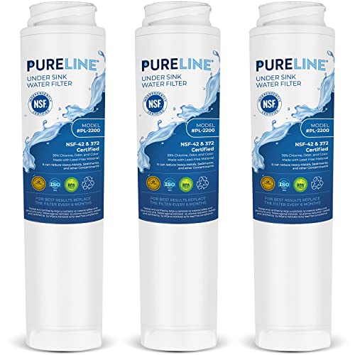 Pureline FQSLF Under Sink Water Filter Replacement. Compatible with GE FQSLF, FQROPF, GXSV65R, GXSLQR, PXRQ15RBL, PXRQ15F, PNRQ15F, PNRQ20F, PNRQ20R and PNRQ21R - Reduces Bad Taste & Odor (3 Pack)