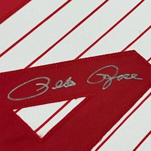 Framed Autographed/Signed Pete Rose 33x42 Cincinnati Pinstripe Baseball Jersey JSA COA