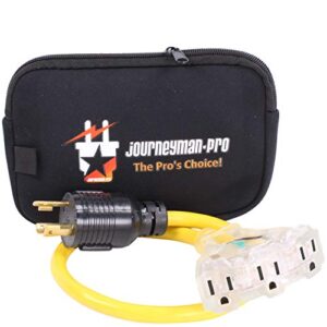 30 amp to 110 adapter l5-30p to lit 3-way outlet splitter by journeyman pro - 125 volt, 30a to 15a, 3-prong locking triple tap 5-15r for rv generators (2ft - l5-30p to lit 3-way 15a)